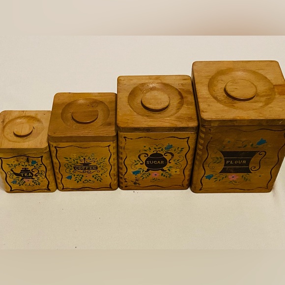 Vintage | Kitchen | Mcm Wooden Nesting Canister Set With Dovetail ...